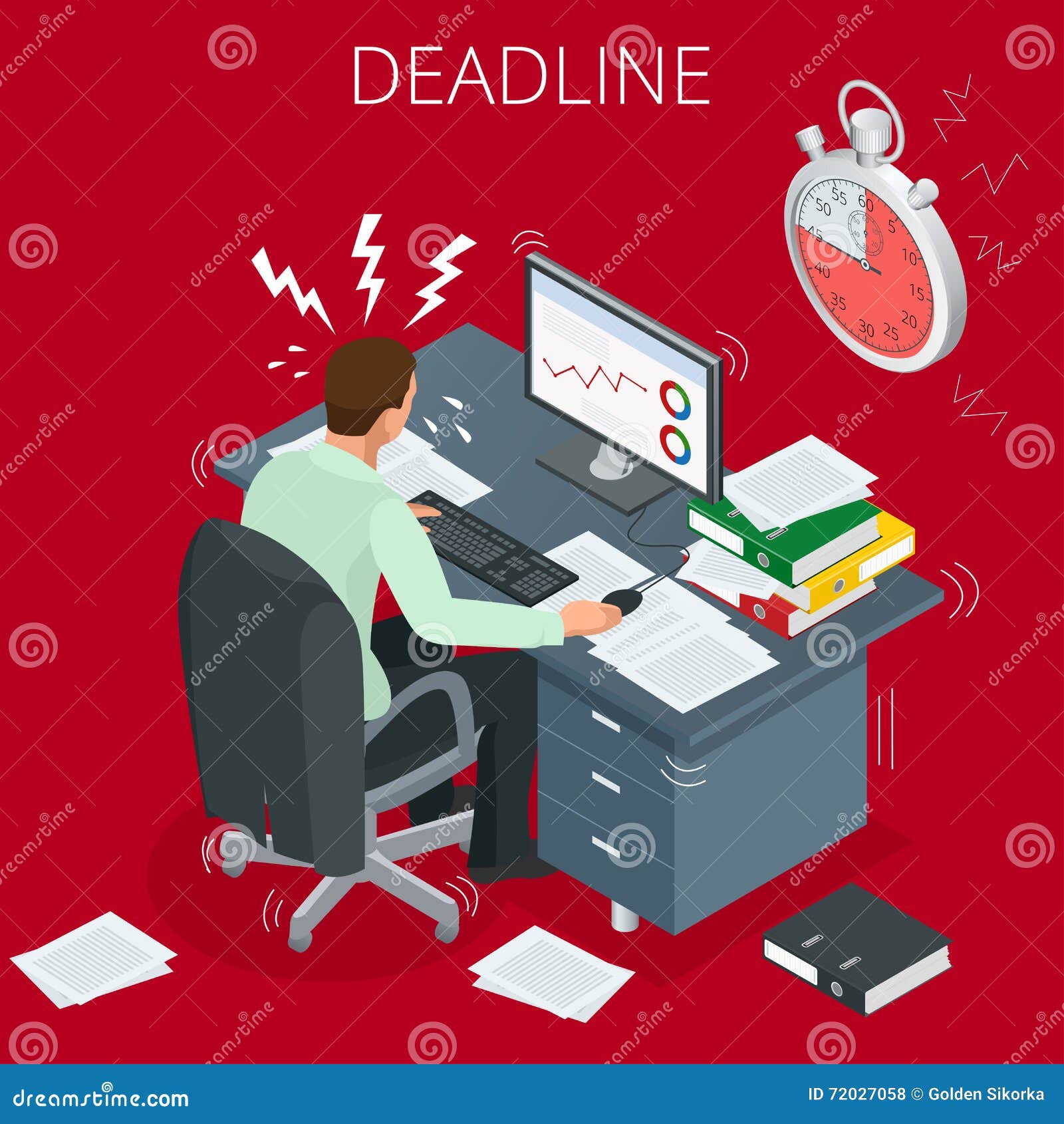 Deadline Concept. Office People Work In High Stress. Flat Cartoon ...