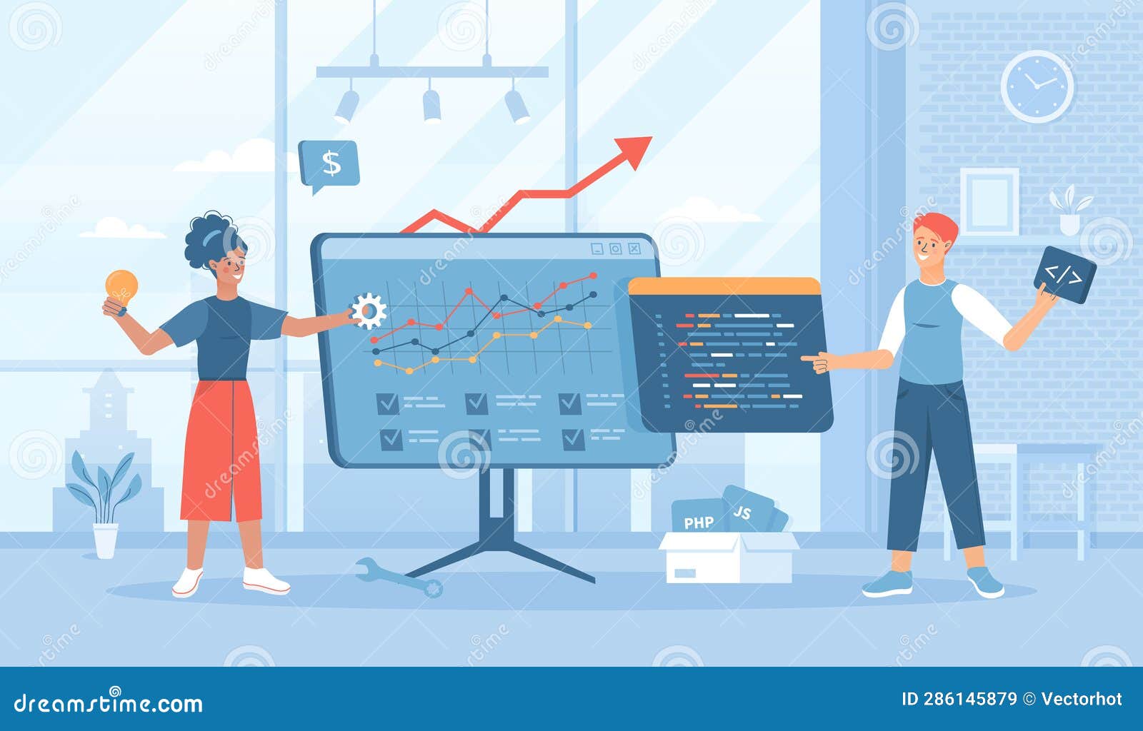 Project Development Team Of Programmers Work With Code Man And Woman Generate New Ideas