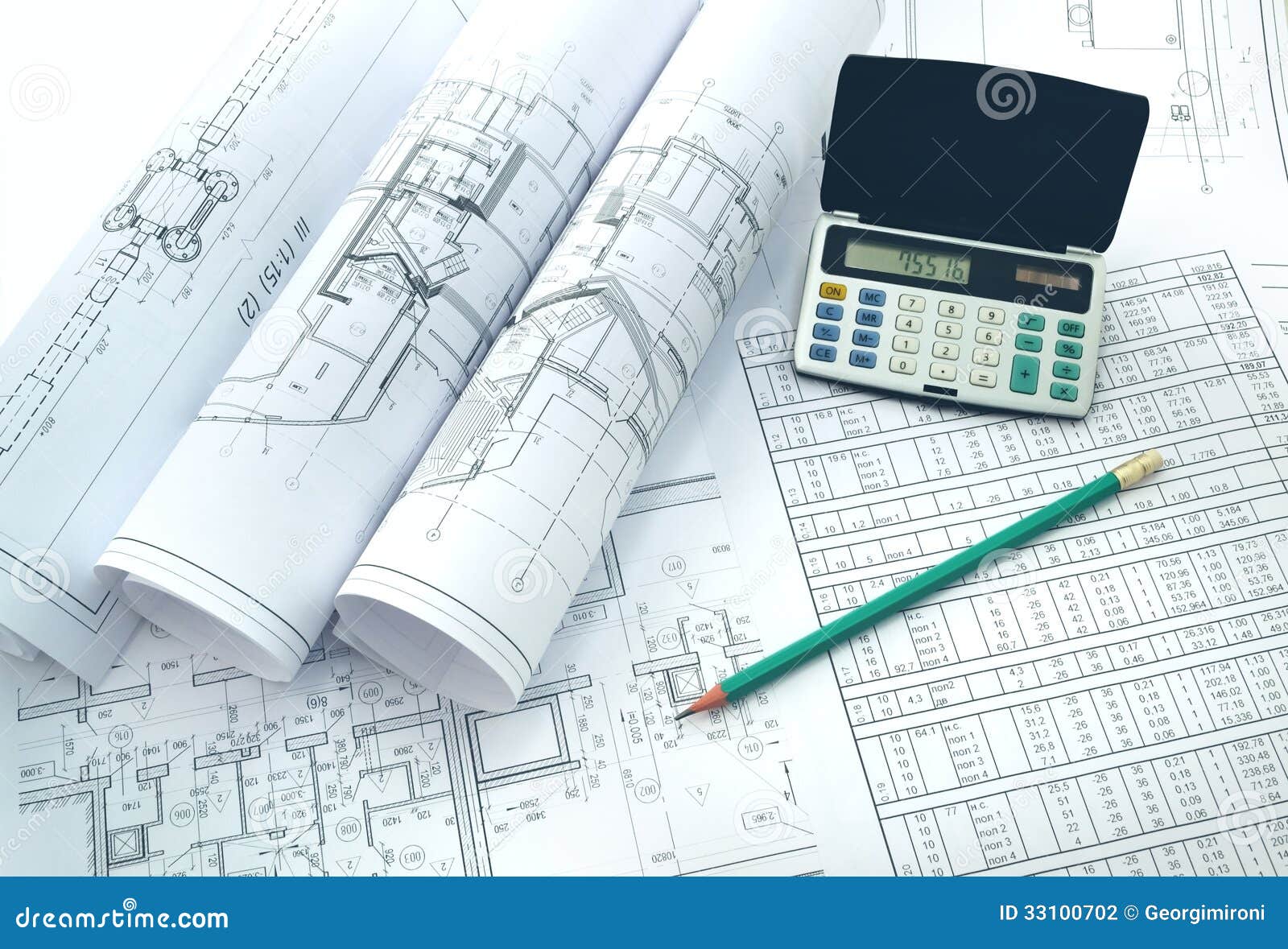 Project Drafts and Their Calculation Stock Photo - Image of color ...