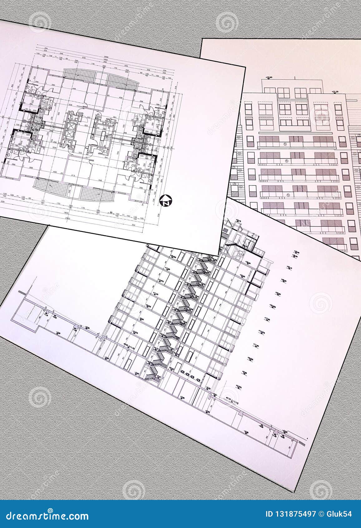 Project Drawings of a Residential House - Plan, Section, Facade Stock ...