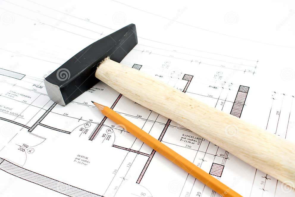 Project hammer and pencil stock photo. Image of renovation - 7586010