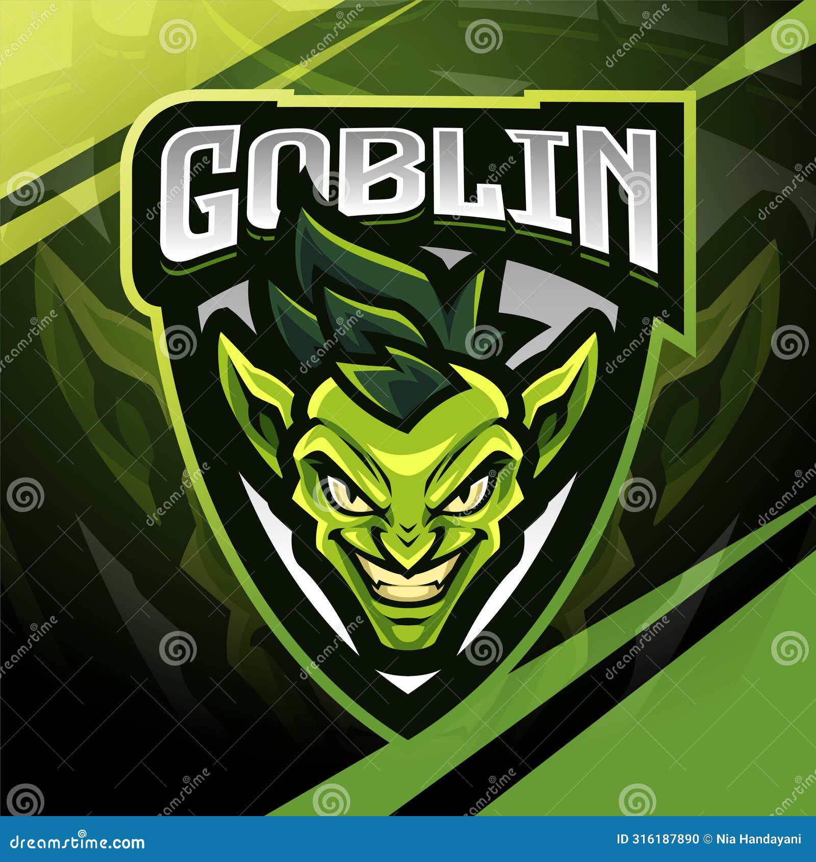 Goblin Head Side View Mascot Black And White Vector Illustration ...