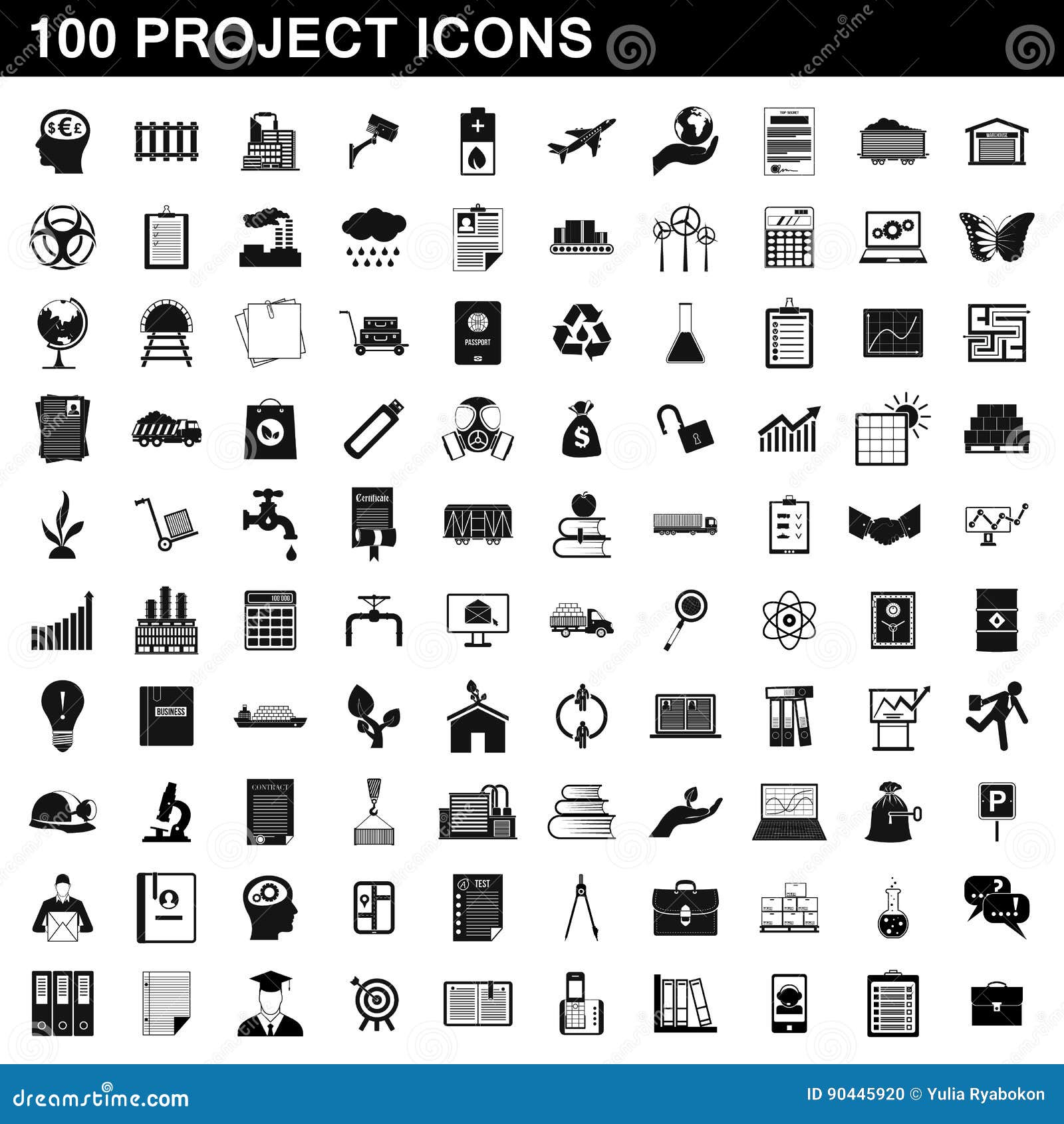 100 Project Icons Set, Simple Style Stock Vector - Illustration of ...