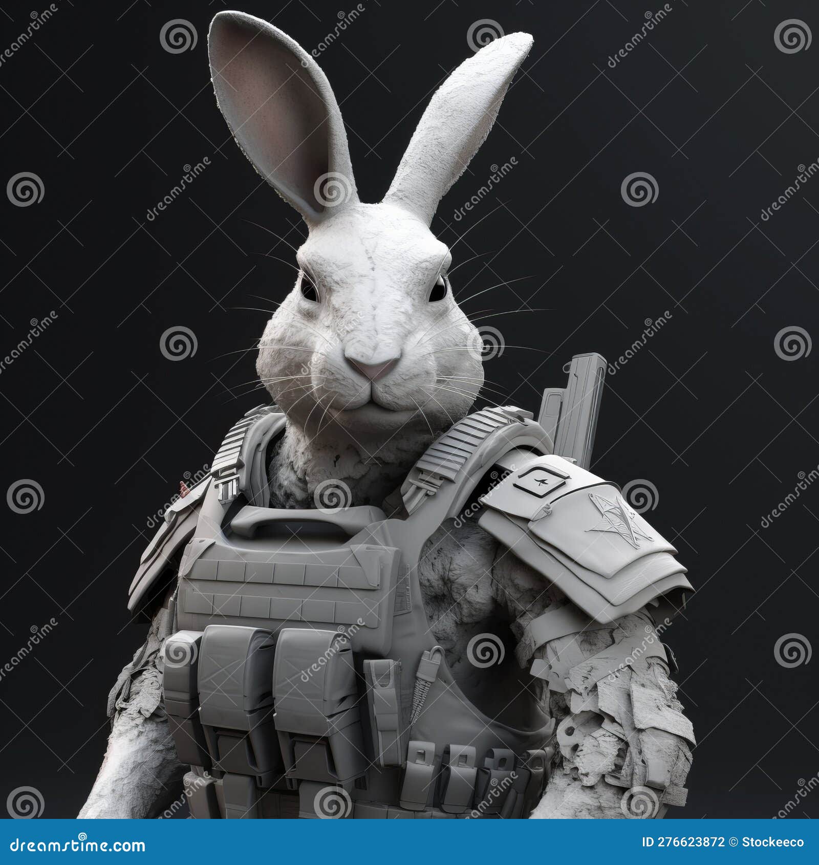 3d Model of Rabbit with Black and White Fur, Mohawk, and Army Body ...