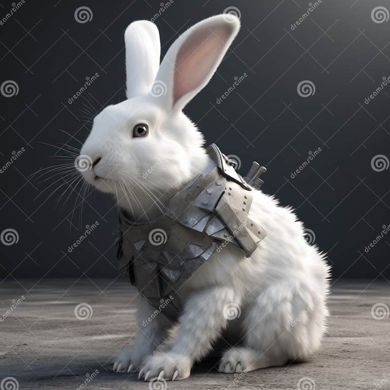 3d Model of Rabbit with Black and White Fur, Mohawk, and Army Body ...