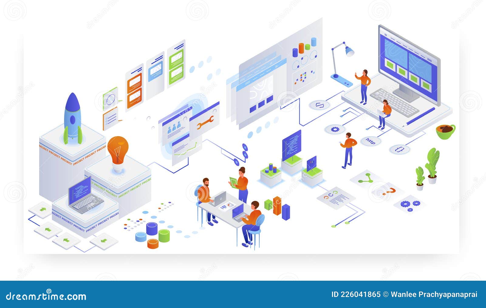 Project Launch, Teamwork. Innovative Business Project Startup, Vector ...