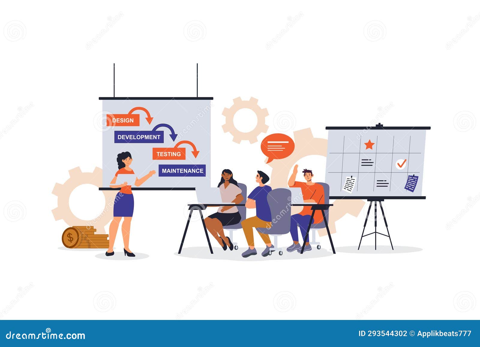 Project Management Concept with Character Scene for Web. Women and Men ...