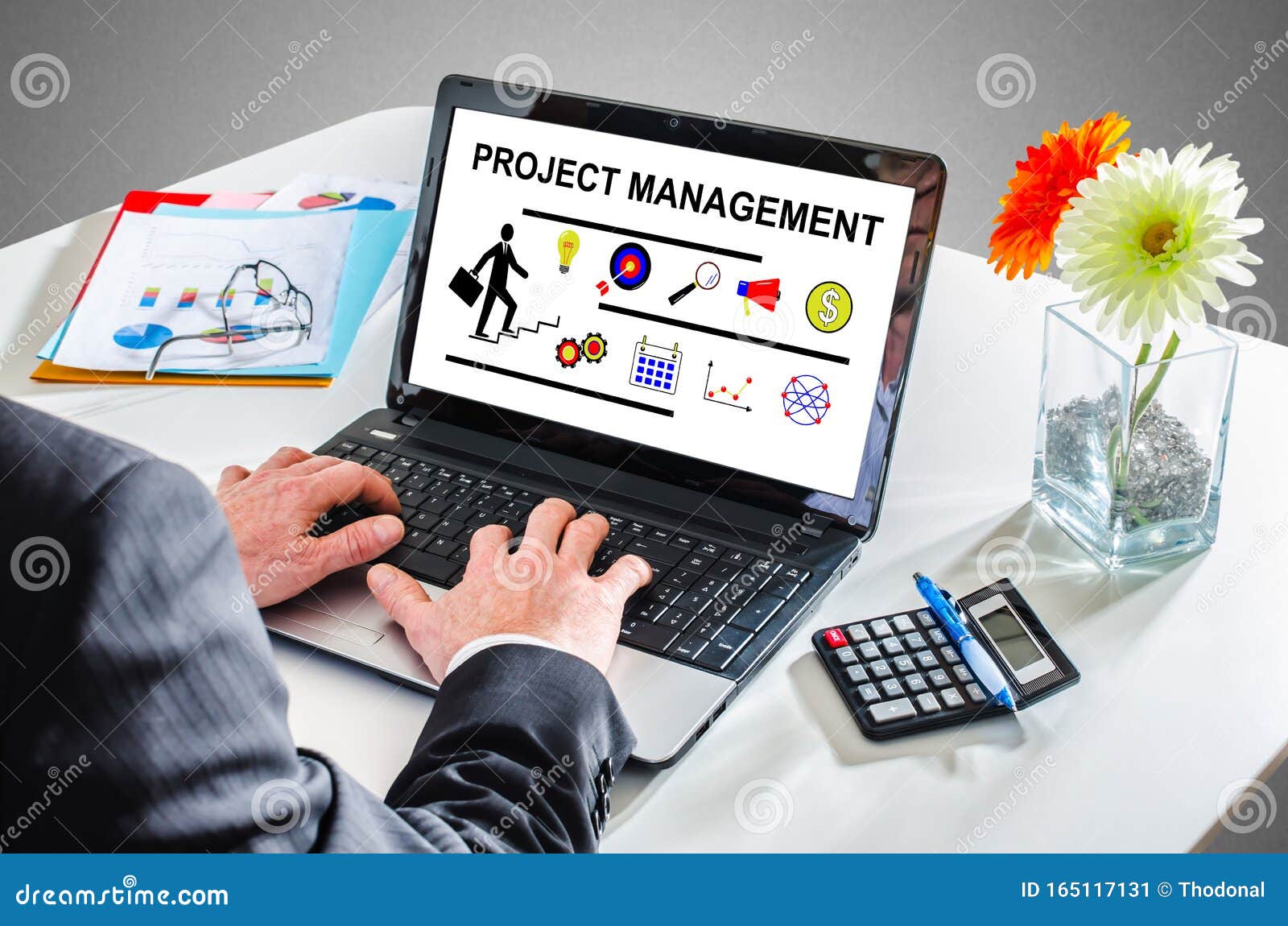 Project Management Concept on a Laptop Screen Stock Image - Image of ...