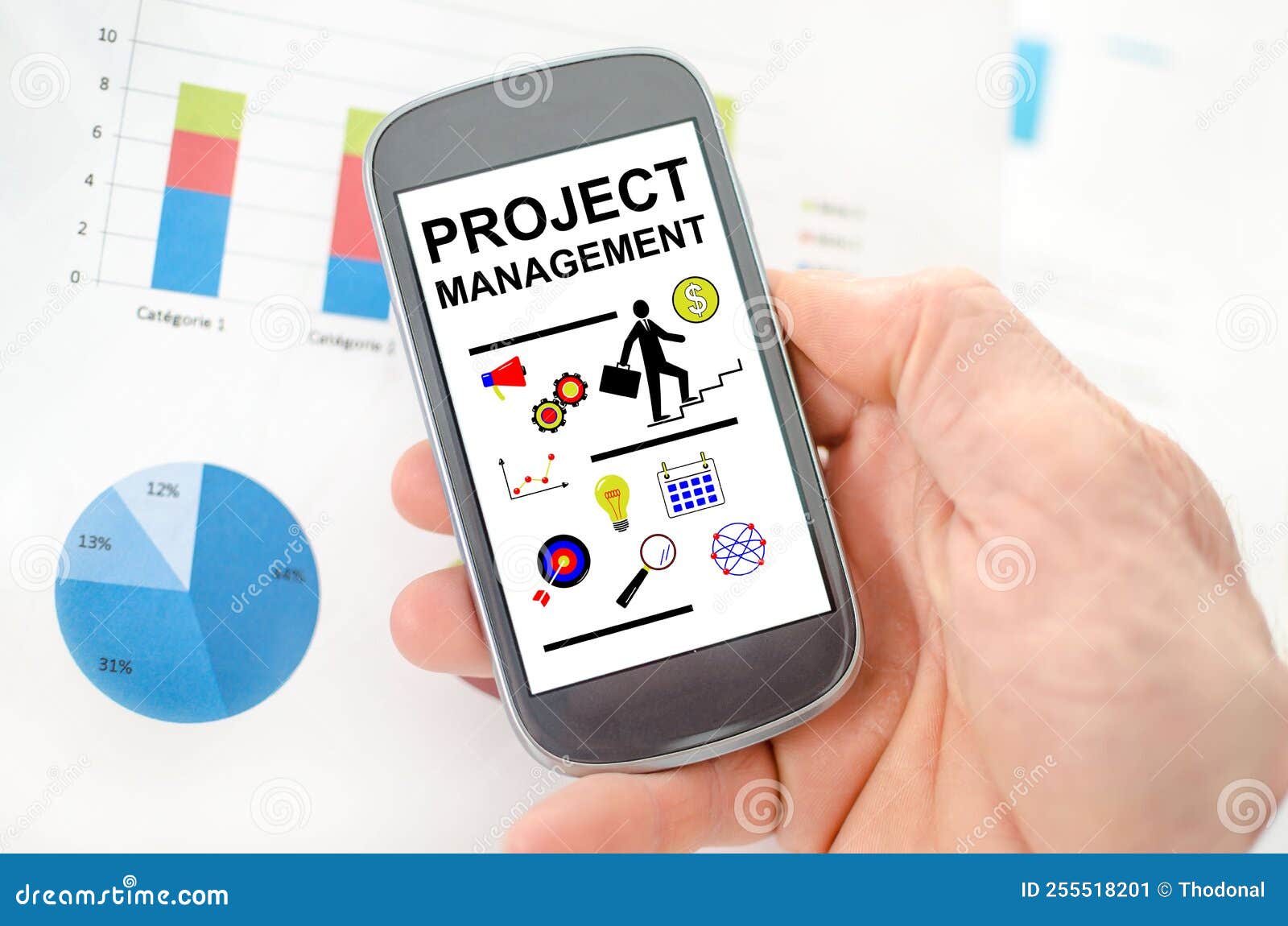 Project Management Concept on a Smartphone Stock Illustration ...