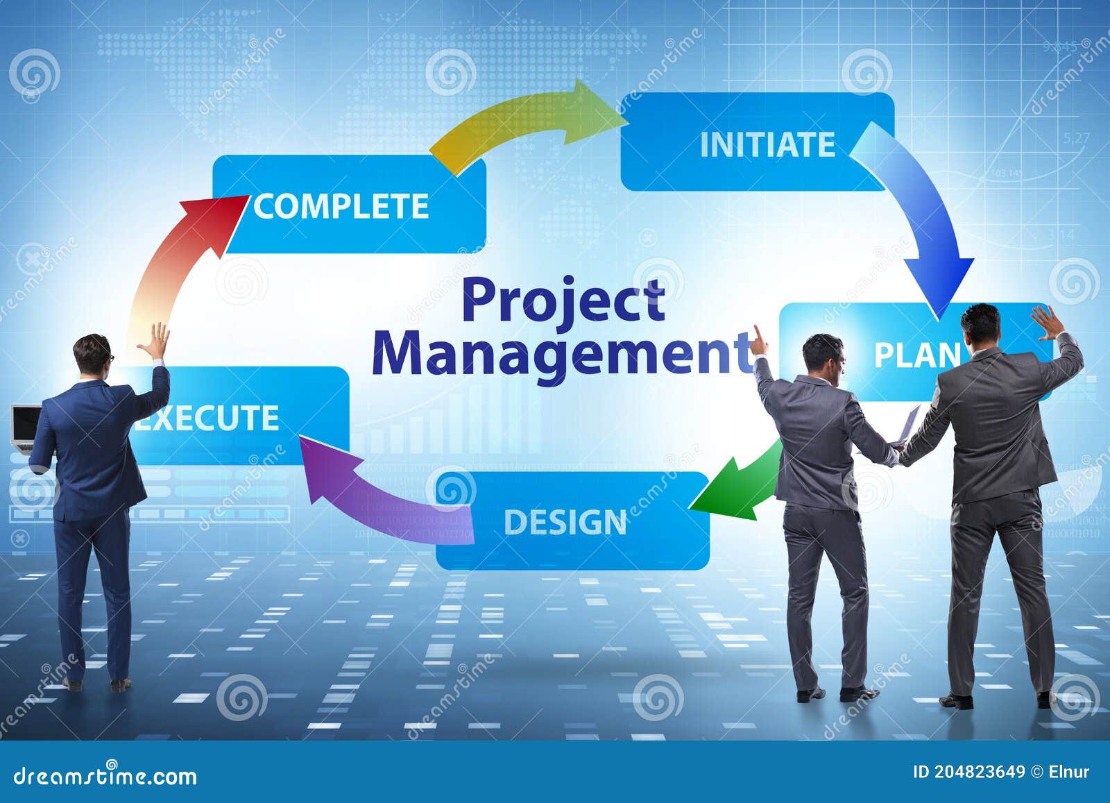 Project Management Concept in Stages with Businessman Stock Image ...