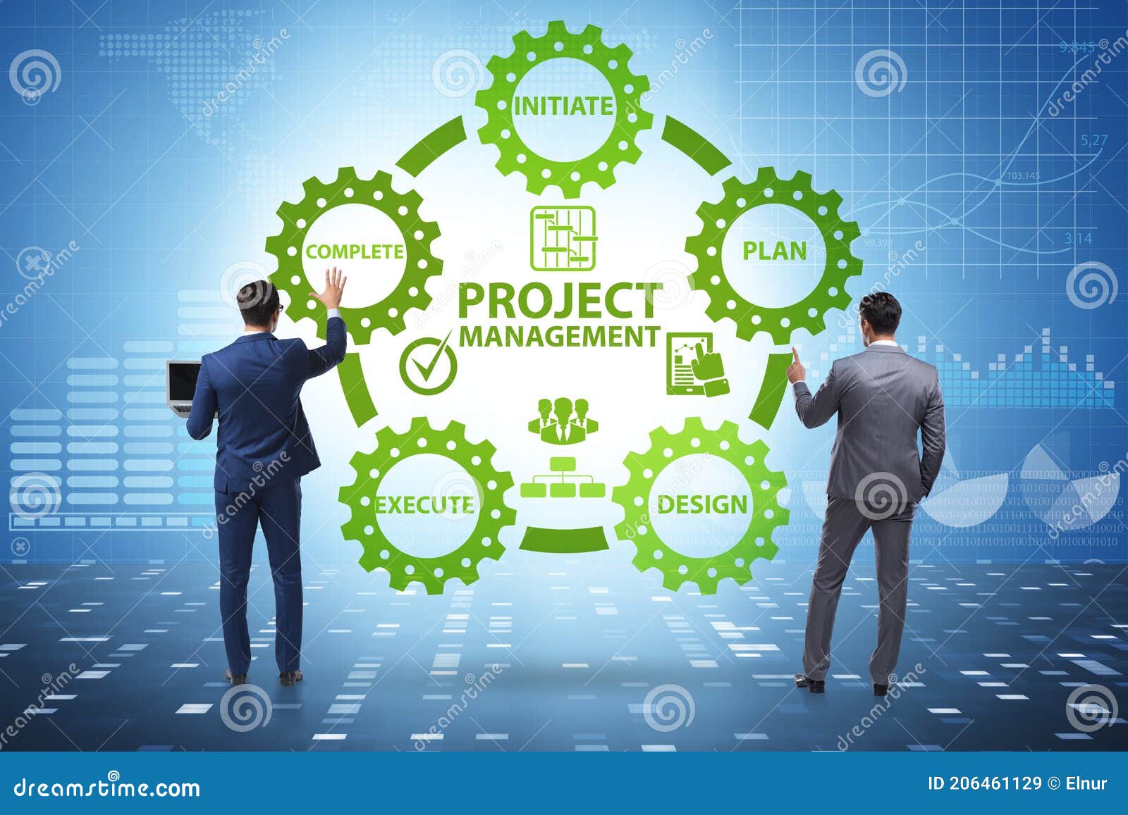 Project Management Concept in Stages with Businessman Stock Image ...