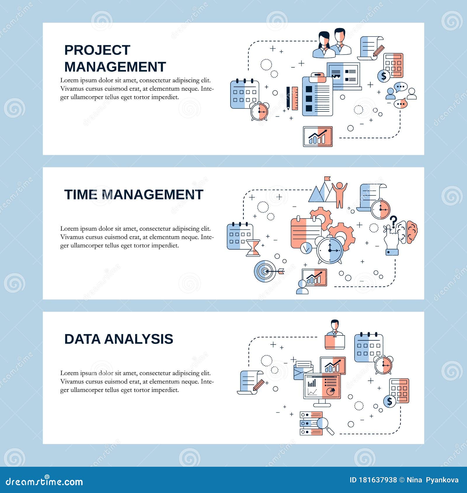 Project Management, Data Analysis and Time Management Stock Vector ...