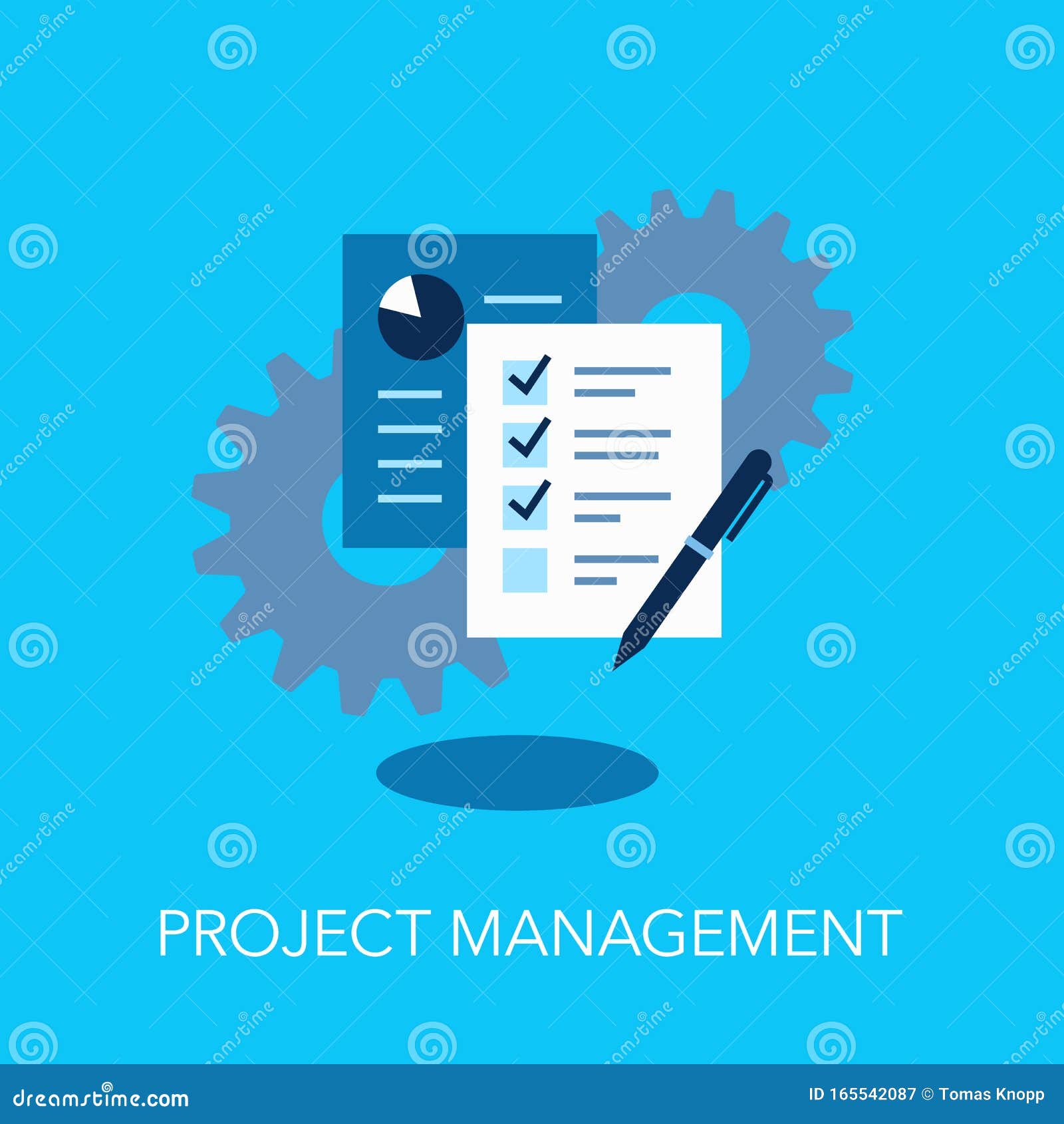 Project Management Flat Symbol with Gears and Documents Over it Stock ...