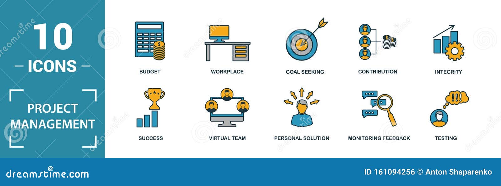 Project Management Icon Set. Include Creative Elements Goal Seeking ...