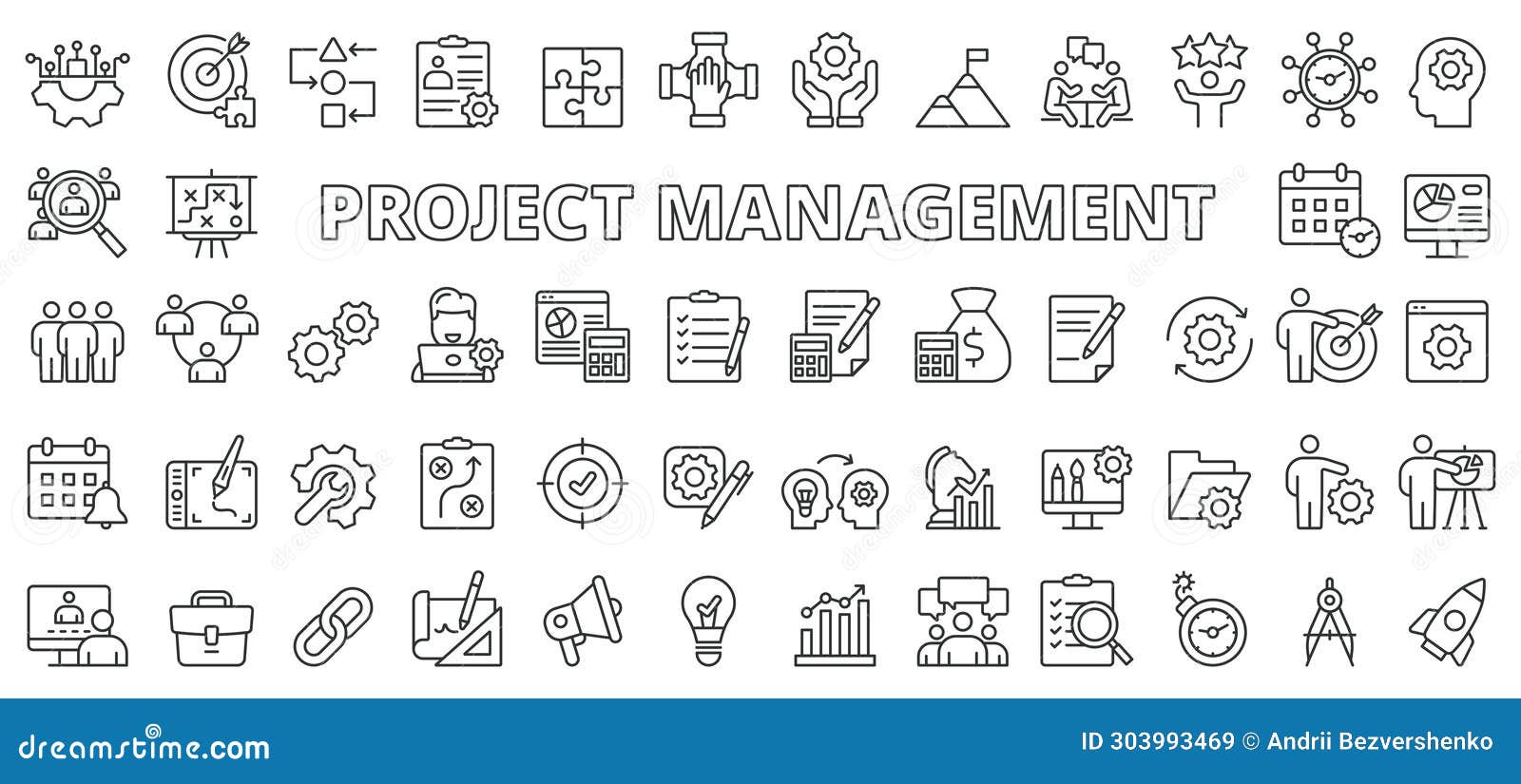 Project Management Icons in Line Design. Business, Work, Office ...