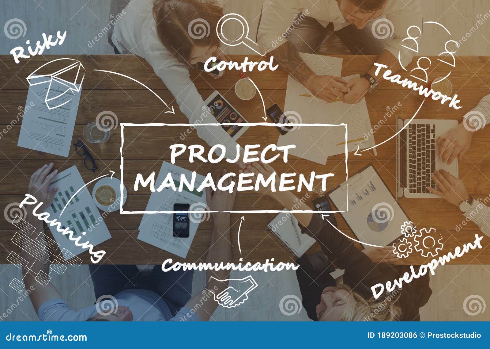 Project Management Inscription Over Working Office Team Stock Photo ...