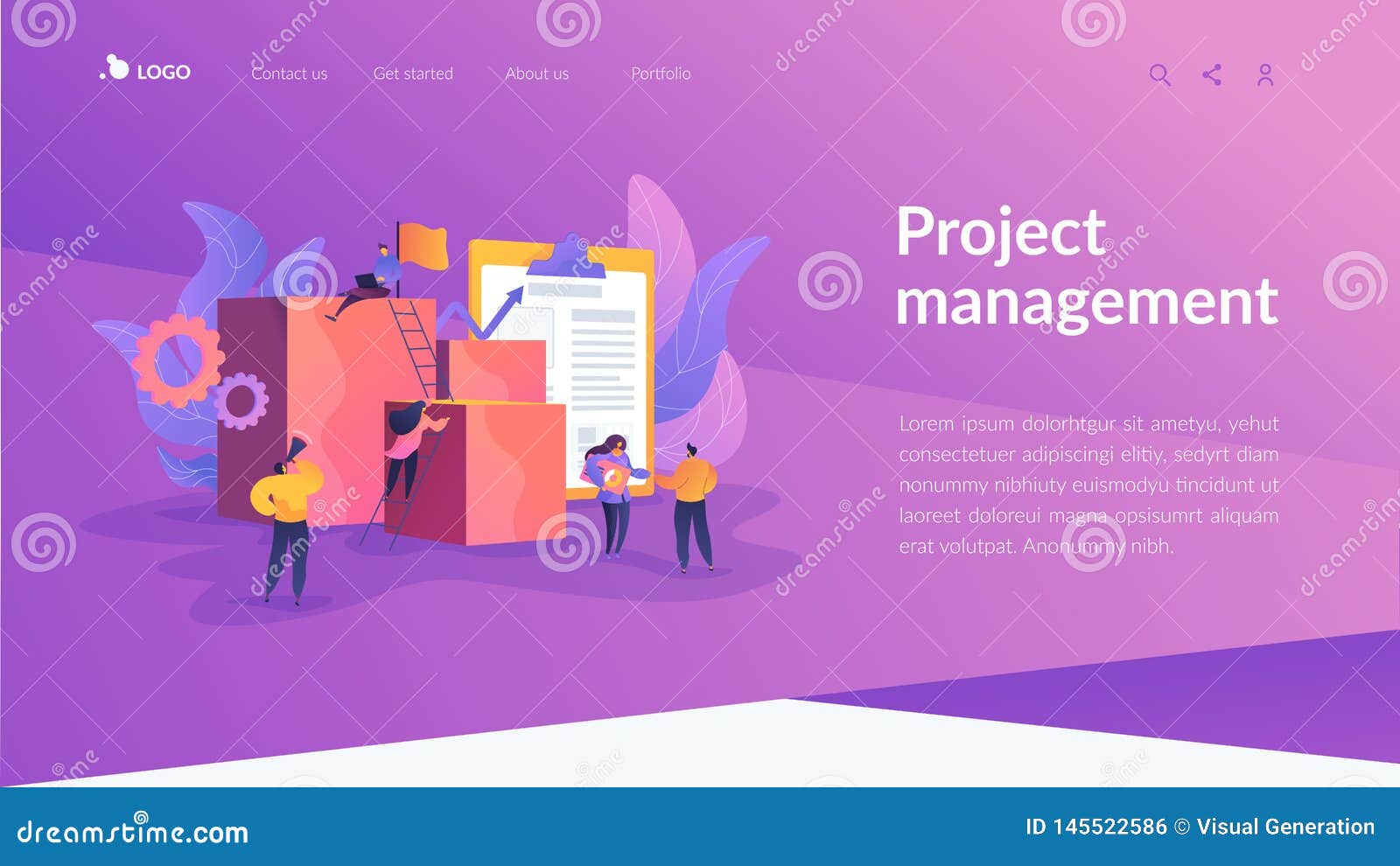 Project Management Landing Page Template. Stock Vector - Illustration ...