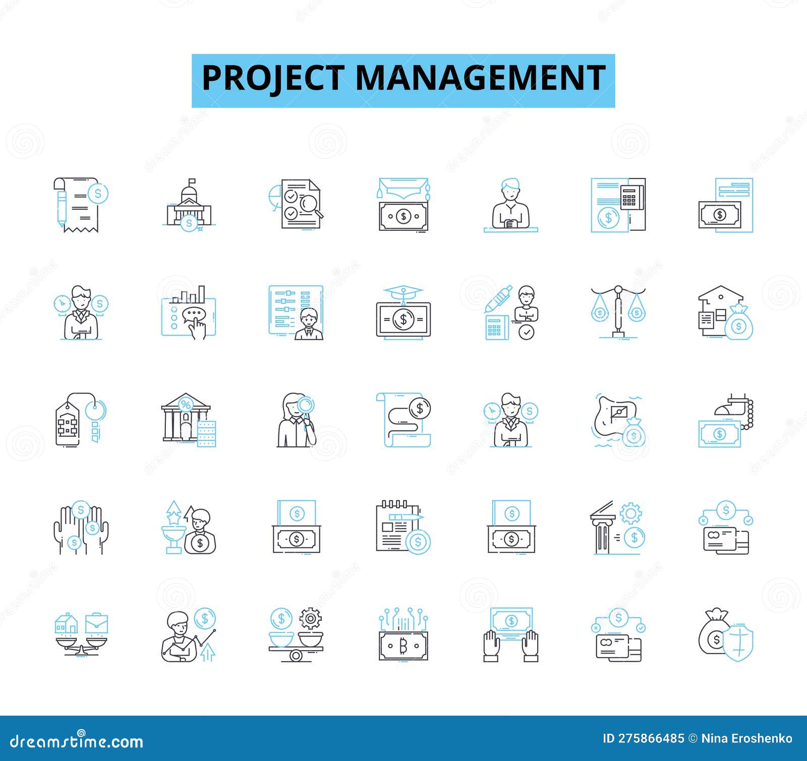 Project Management Linear Icons Set. Planning, Organizing, Scheduling ...