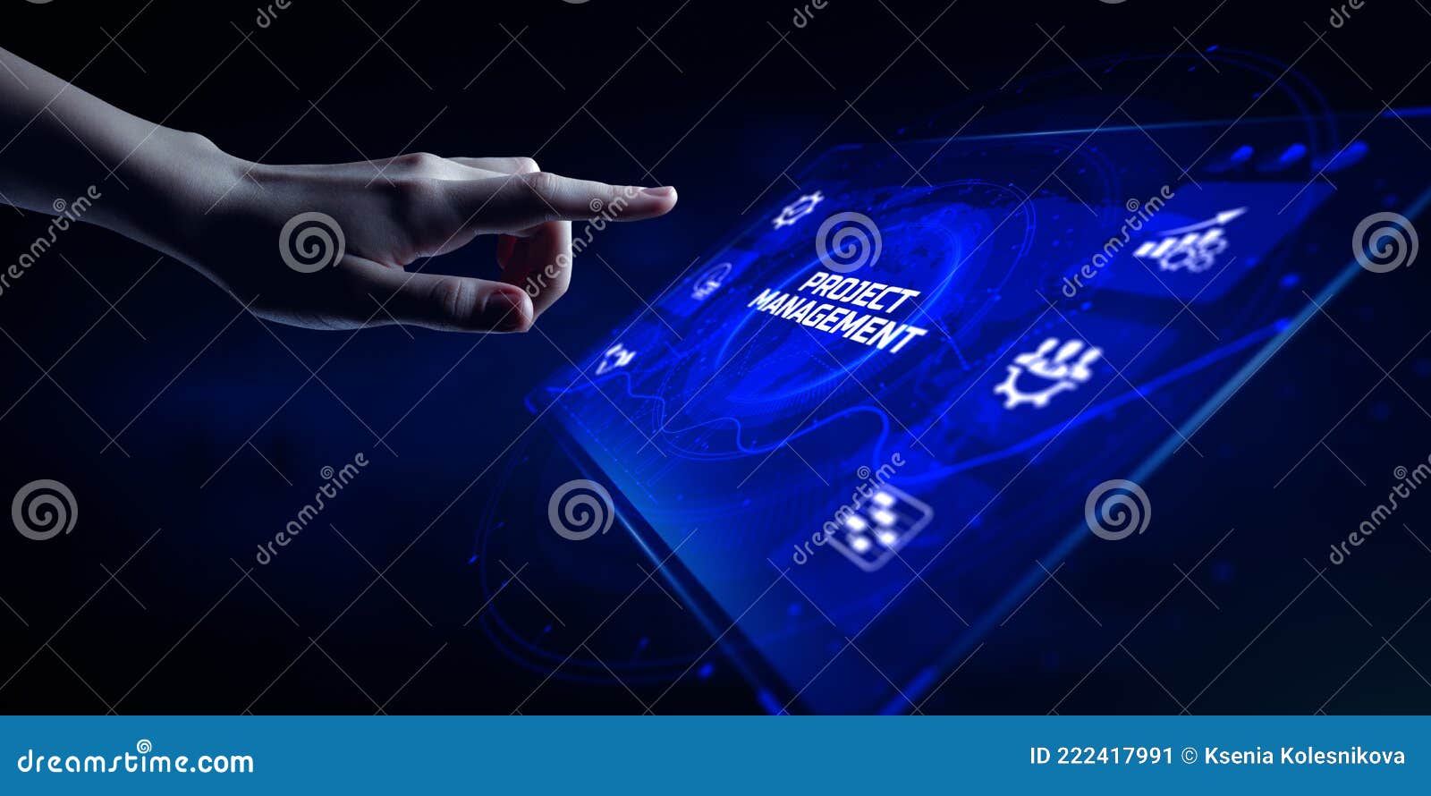 Project Management Planning Business Development. Hand Pressing Button ...