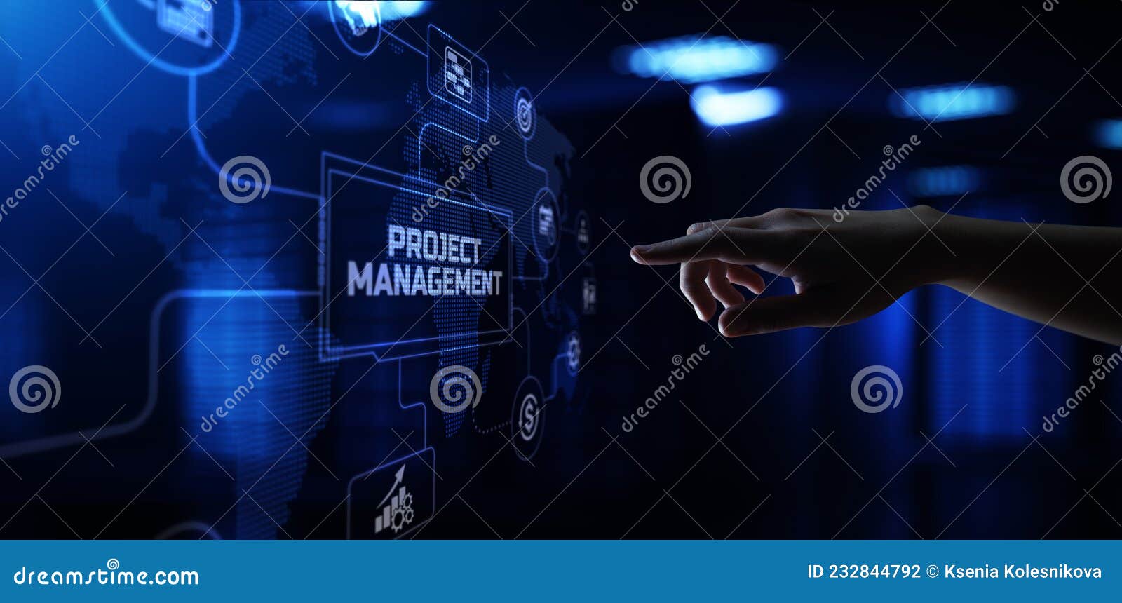 Project Management Planning Business Development. Hand Pressing Button ...