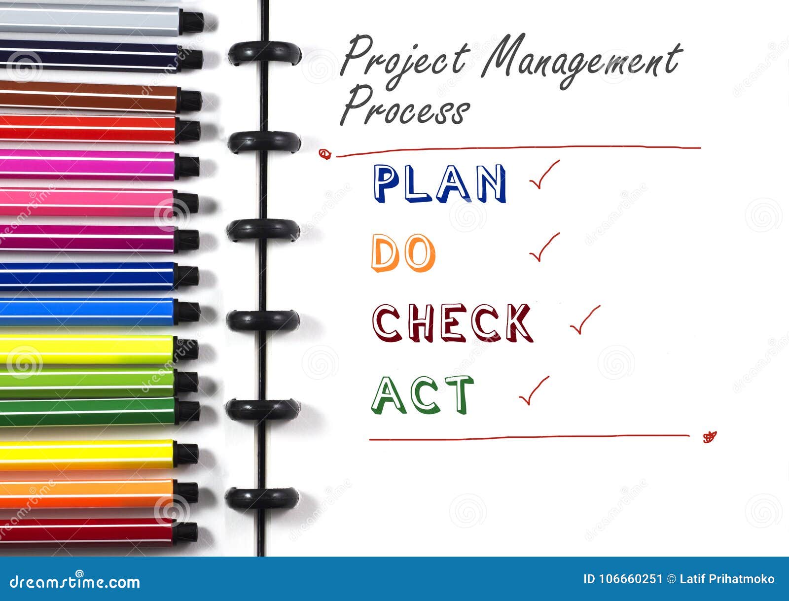 Project Management Process Text on White Sketchbook with Color Pen, Top ...