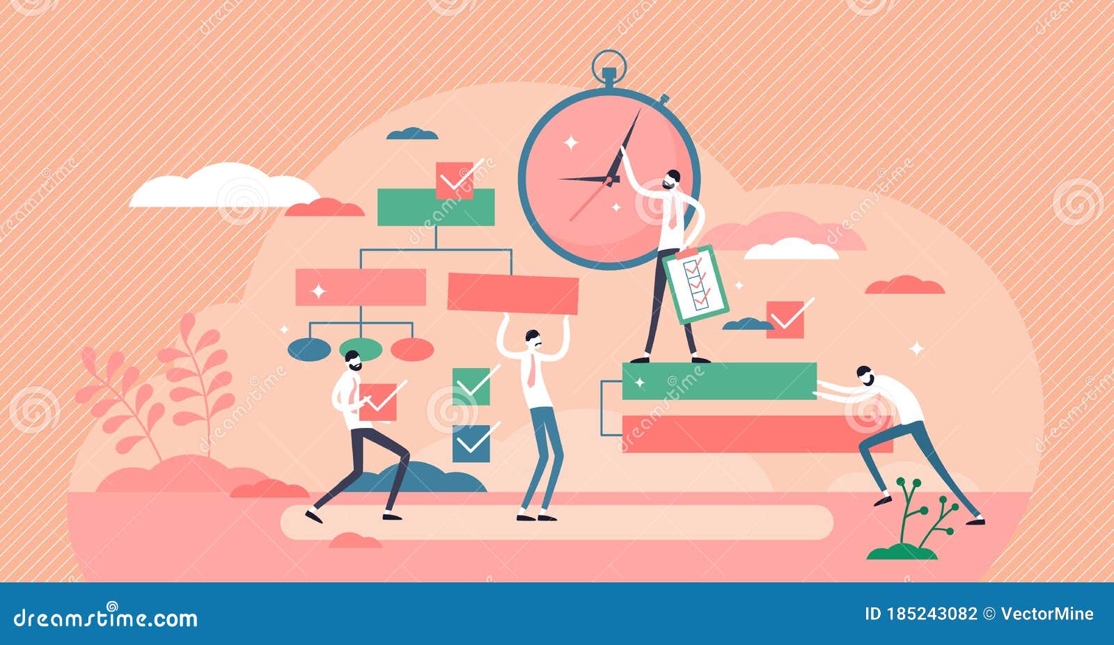 Project Management Process Vector Illustration in Flat Tiny Persons ...