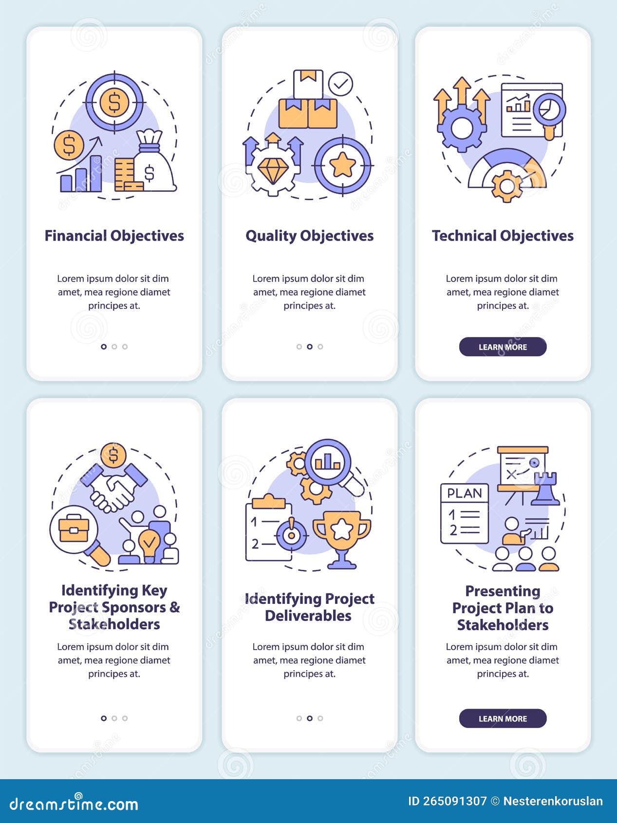 Project Management Processes Onboarding Mobile App Screens Set Stock ...