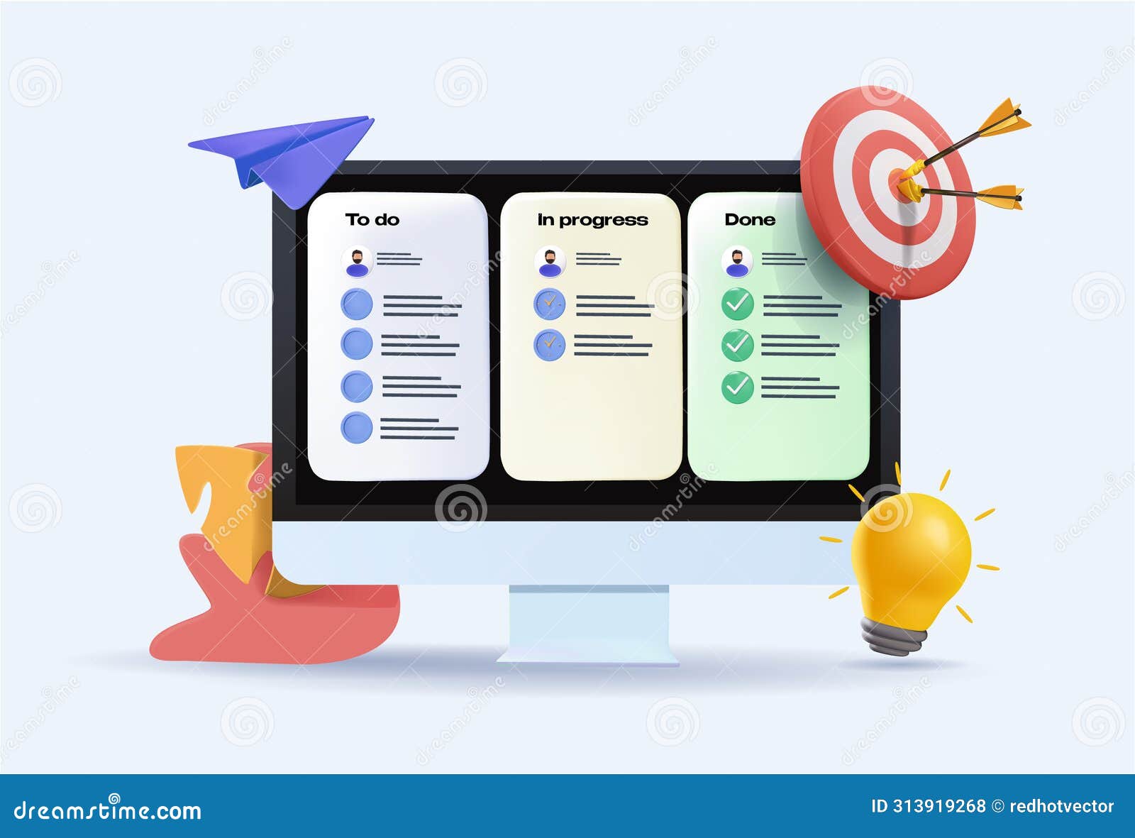 Project Management, Strategy and Organization 3D Concept. Office Desk ...
