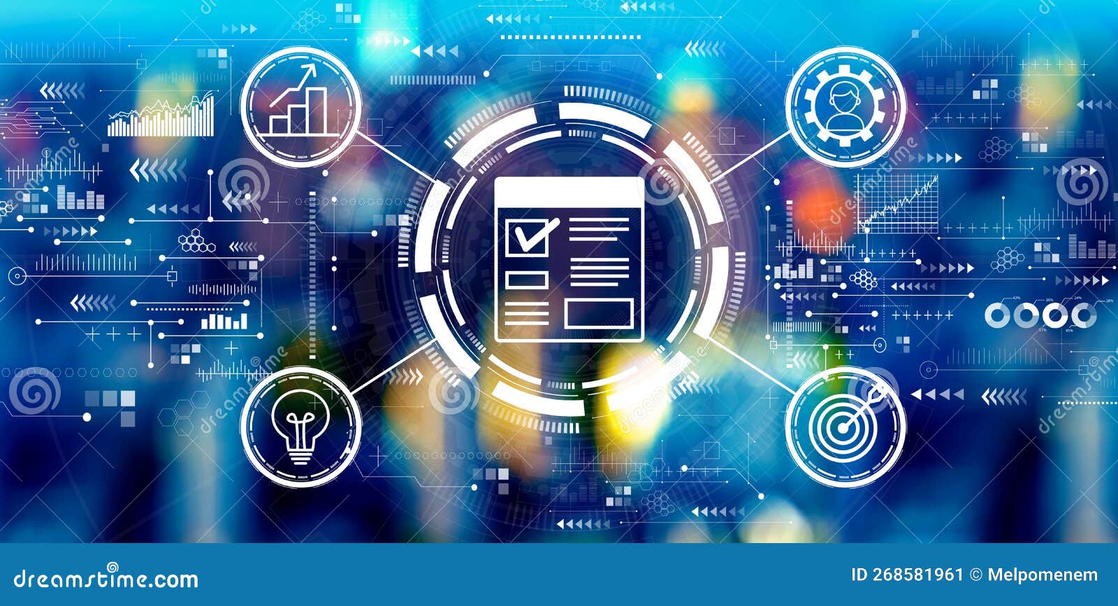 Project Management Theme with Big City Lights Stock Image - Image of ...