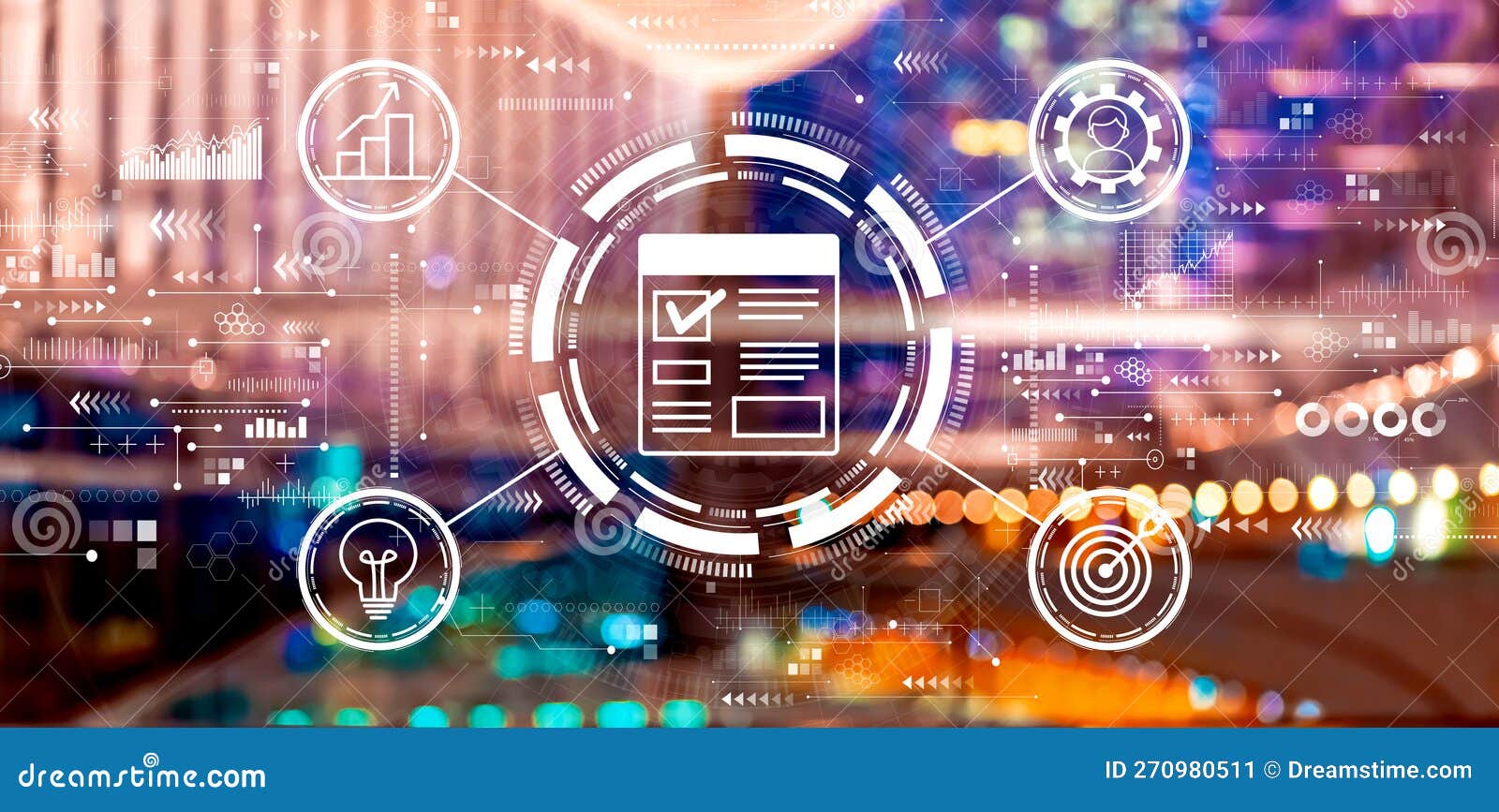 Project Management Theme with Big City at Night Stock Illustration ...