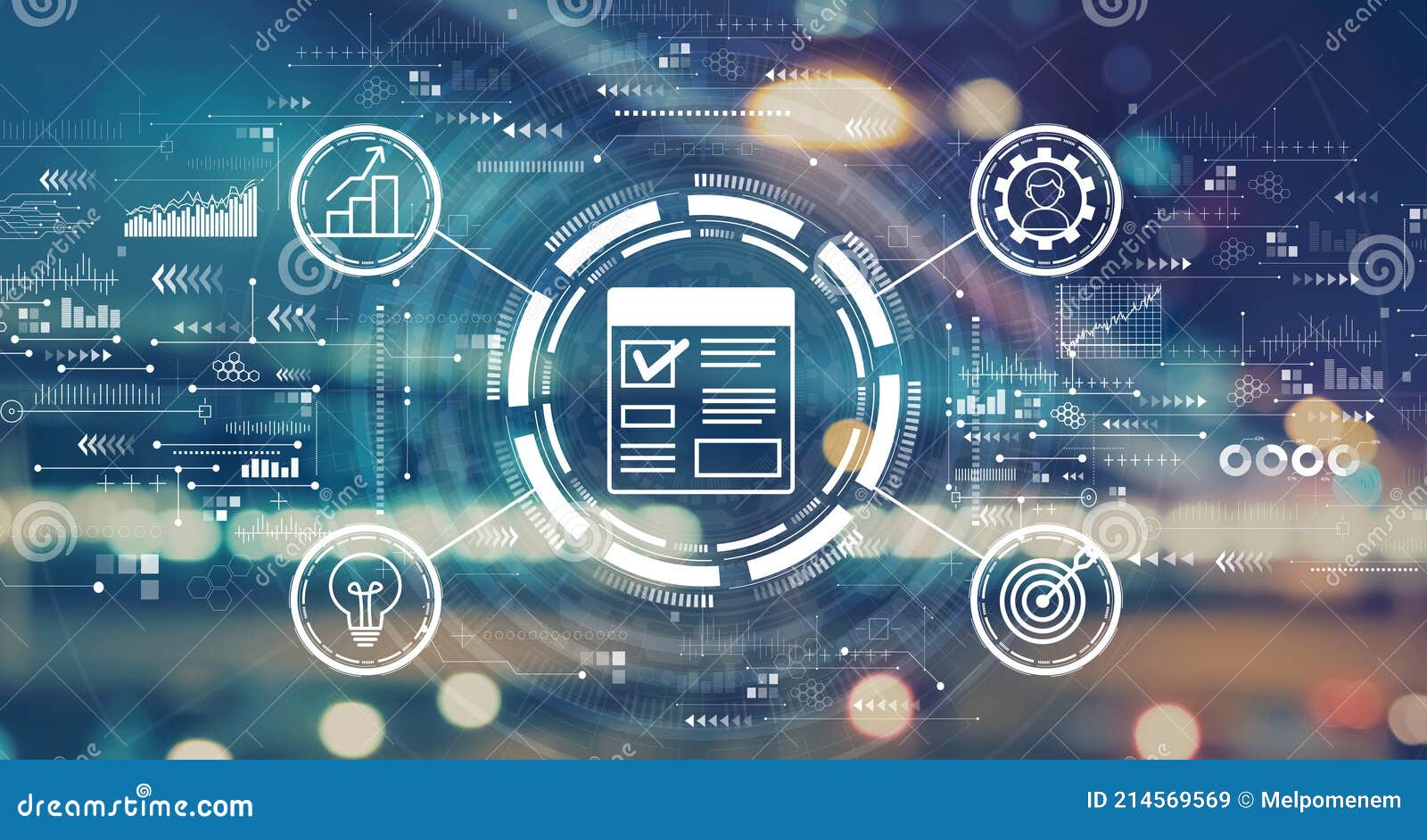 Project Management Theme with Blurred City Lights Stock Image - Image ...