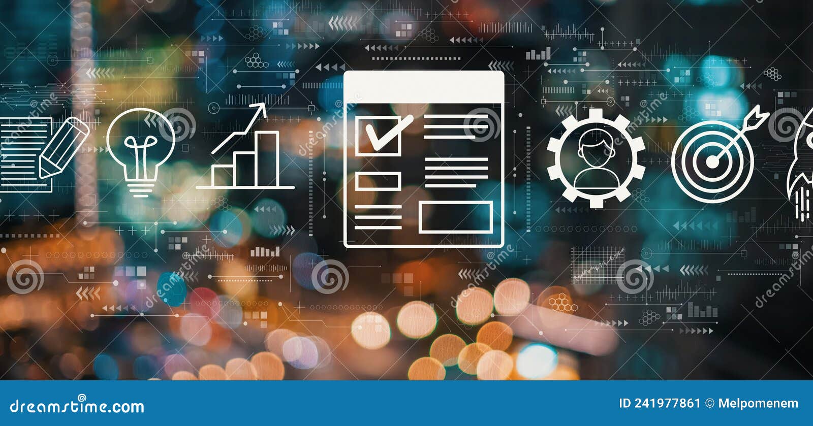 Project Management Theme with Blurred City Lights Stock Image - Image ...