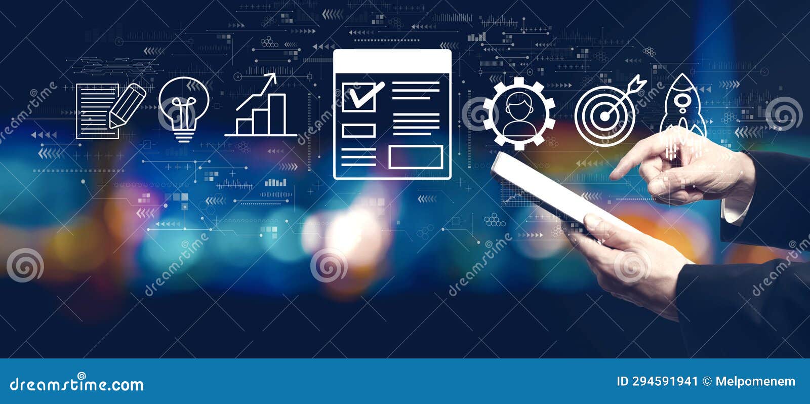 Project Management Theme with Businessman Using a Tablet Computer Stock ...