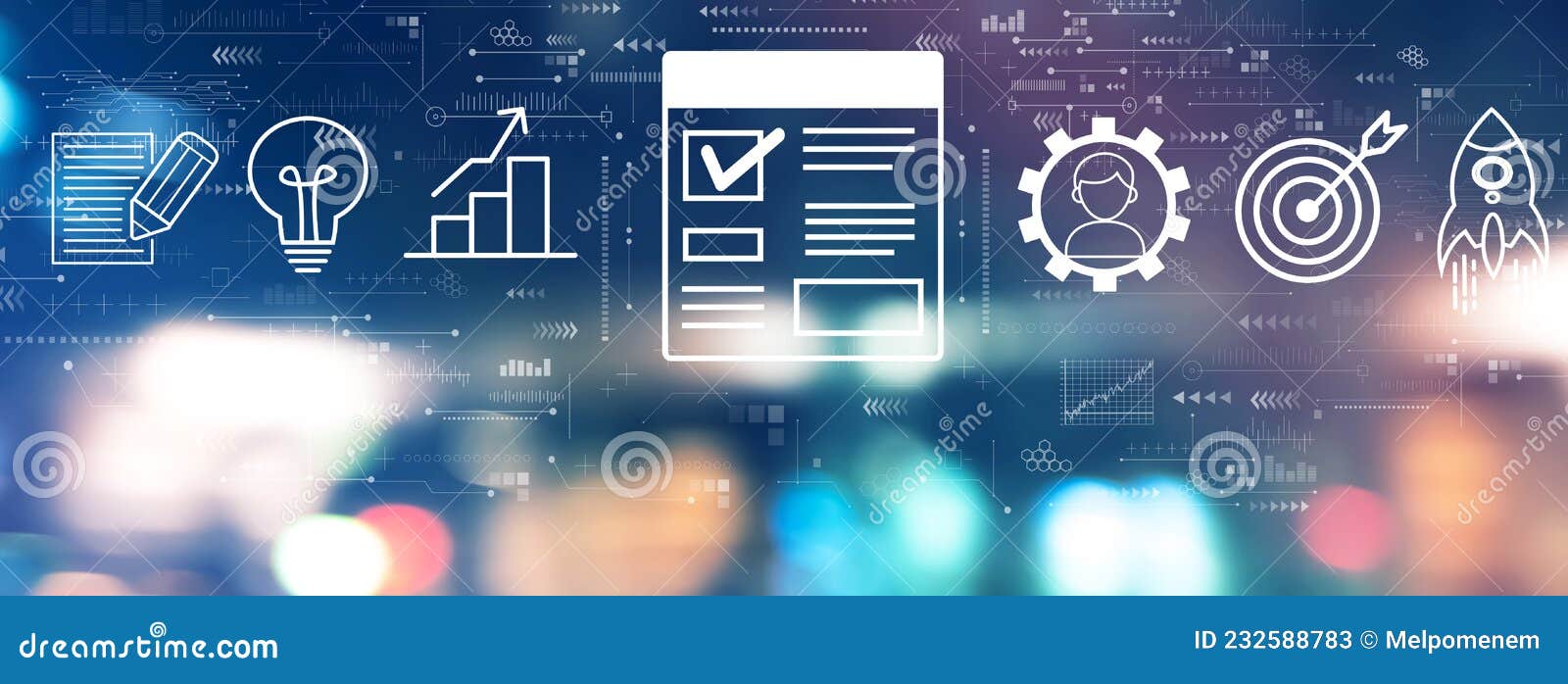 Project Management Theme with City Lights at Night Stock Image - Image ...