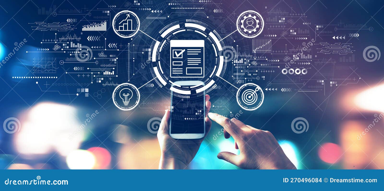 Project Management Theme with City Lights at Night Stock Photo - Image ...