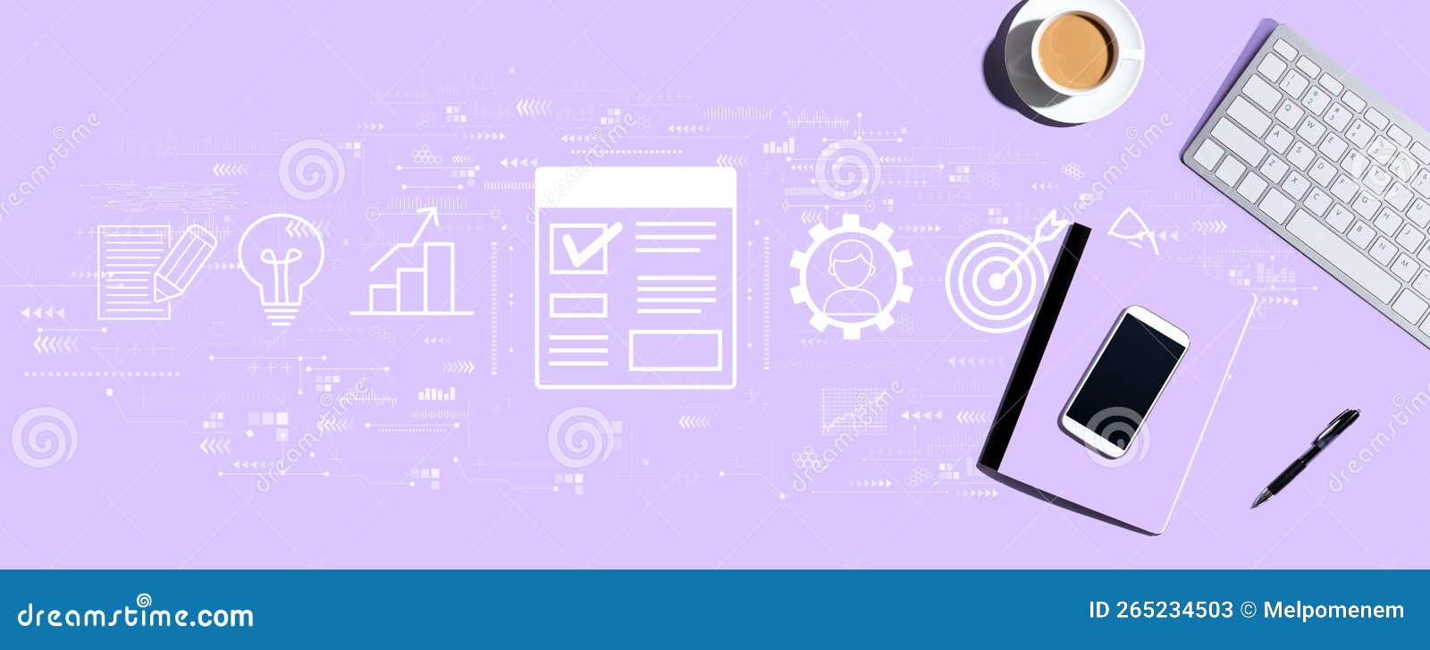 Project Management Theme with Computer Keyboard and Office Items Stock ...