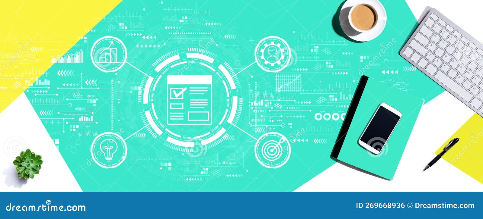 Project Management Theme with Computer Keyboard and Office Items Stock ...