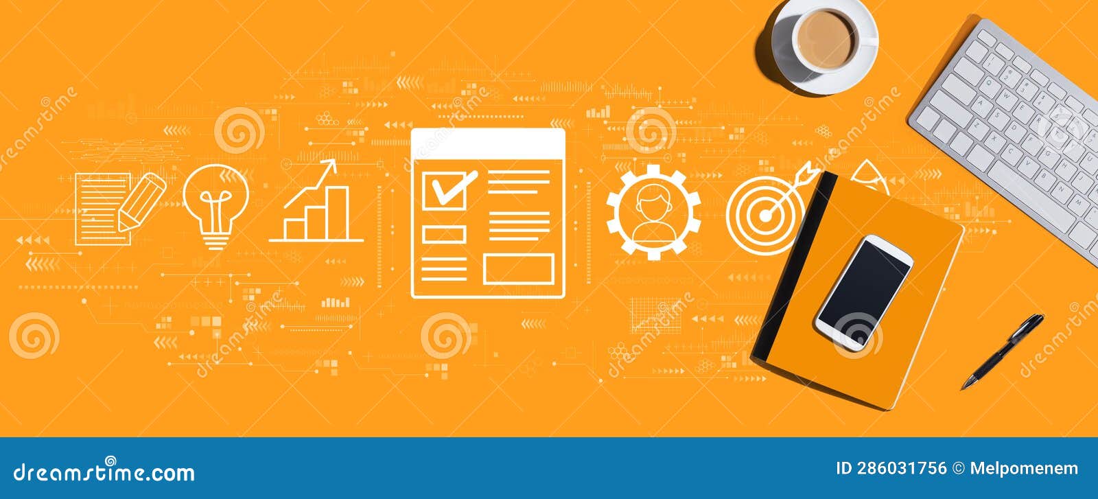 Project Management Theme with Computer Keyboard and Office Items Stock ...