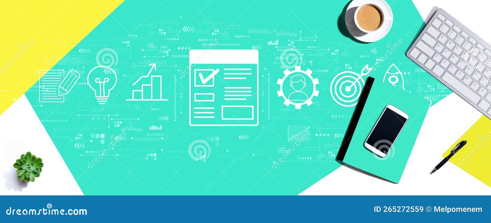 Project Management Theme with Computer Keyboard and Office Items Stock ...