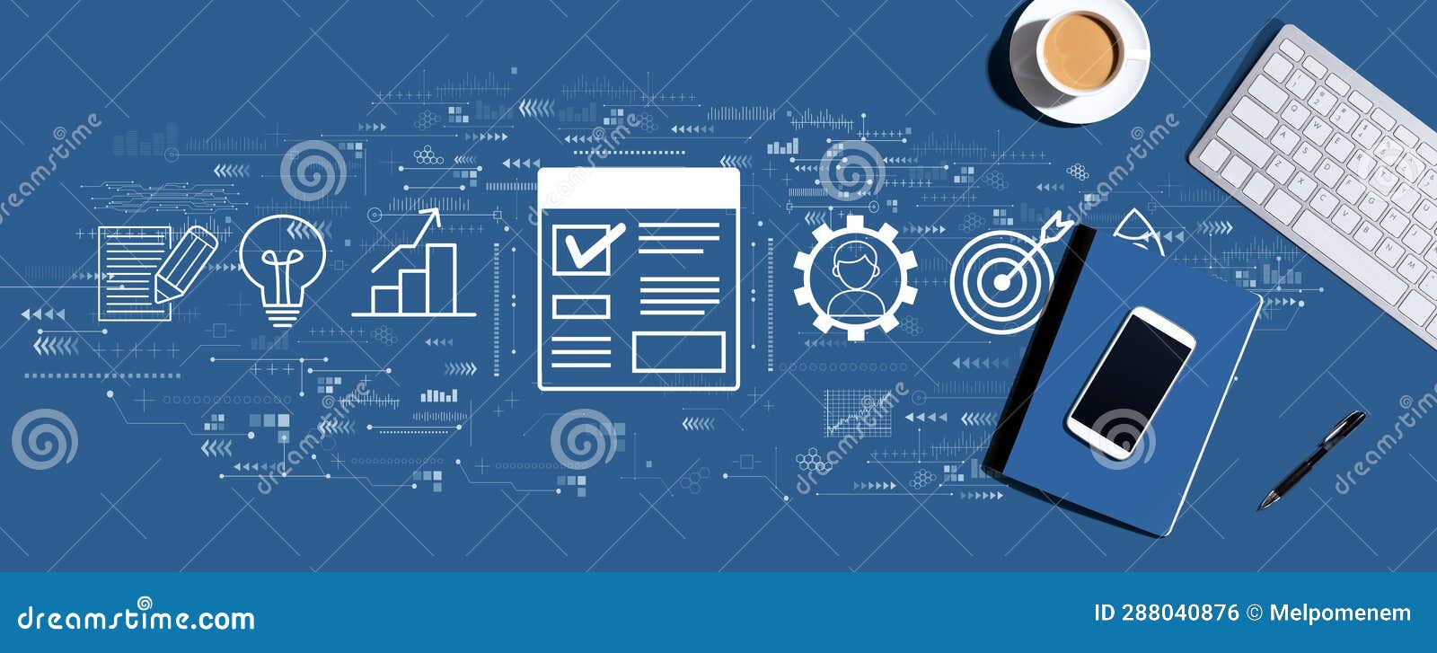 Project Management Theme with Computer Keyboard and Office Items Stock ...