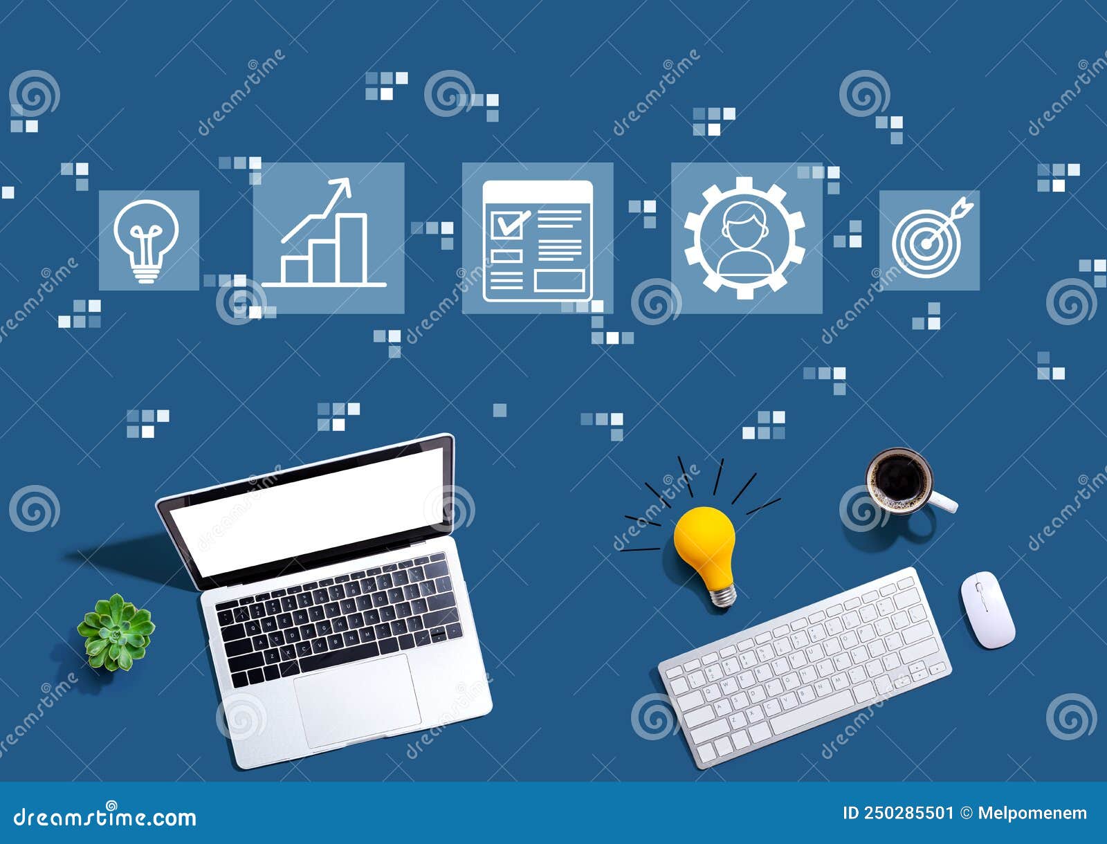 Project Management Theme with Computers with a Light Bulb Stock Image ...