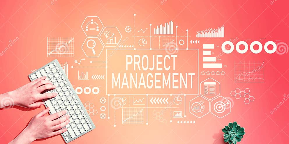 Project Management Theme with Person Using Computer Keyboard Stock ...