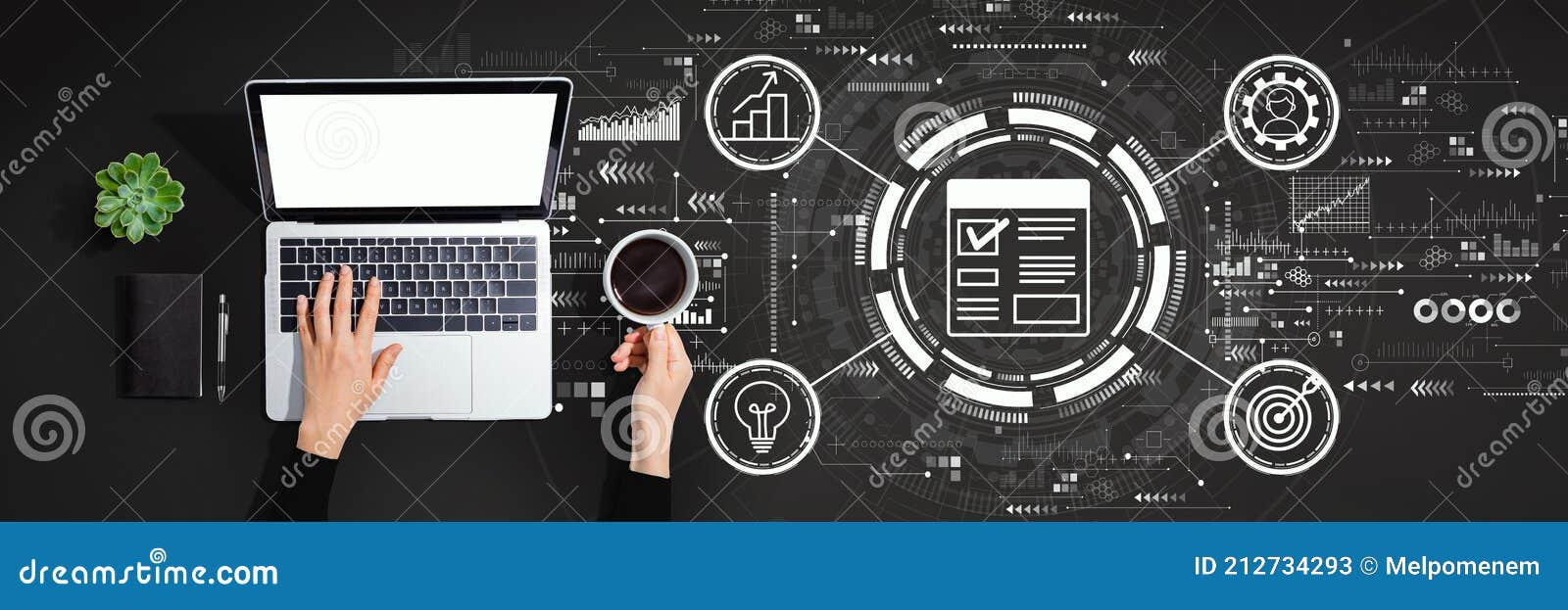 Project Management Theme with Person Using Laptop Computer Stock Image ...