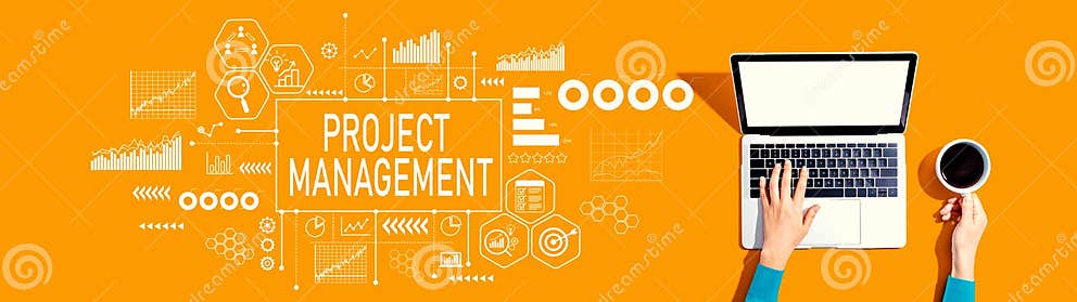 Project Management Theme with Person Using a Laptop Stock Illustration ...