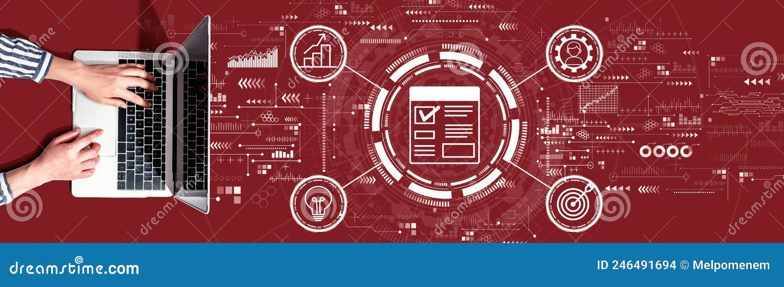 Project Management Theme with Person Using a Laptop Stock Illustration ...