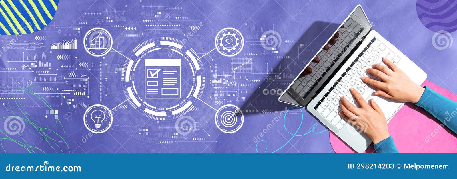 Project Management Theme with Person Using a Laptop Stock Illustration ...