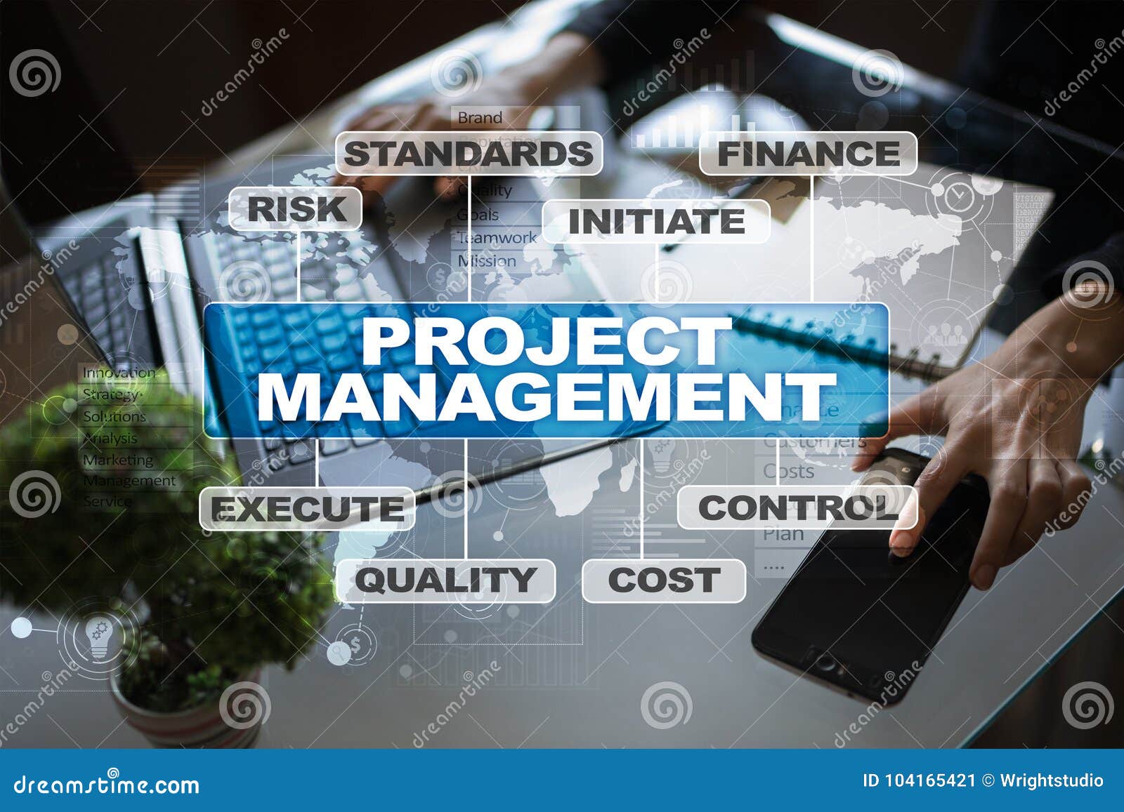 Project Management on the Virtual Screen. Business Concept Stock Image ...