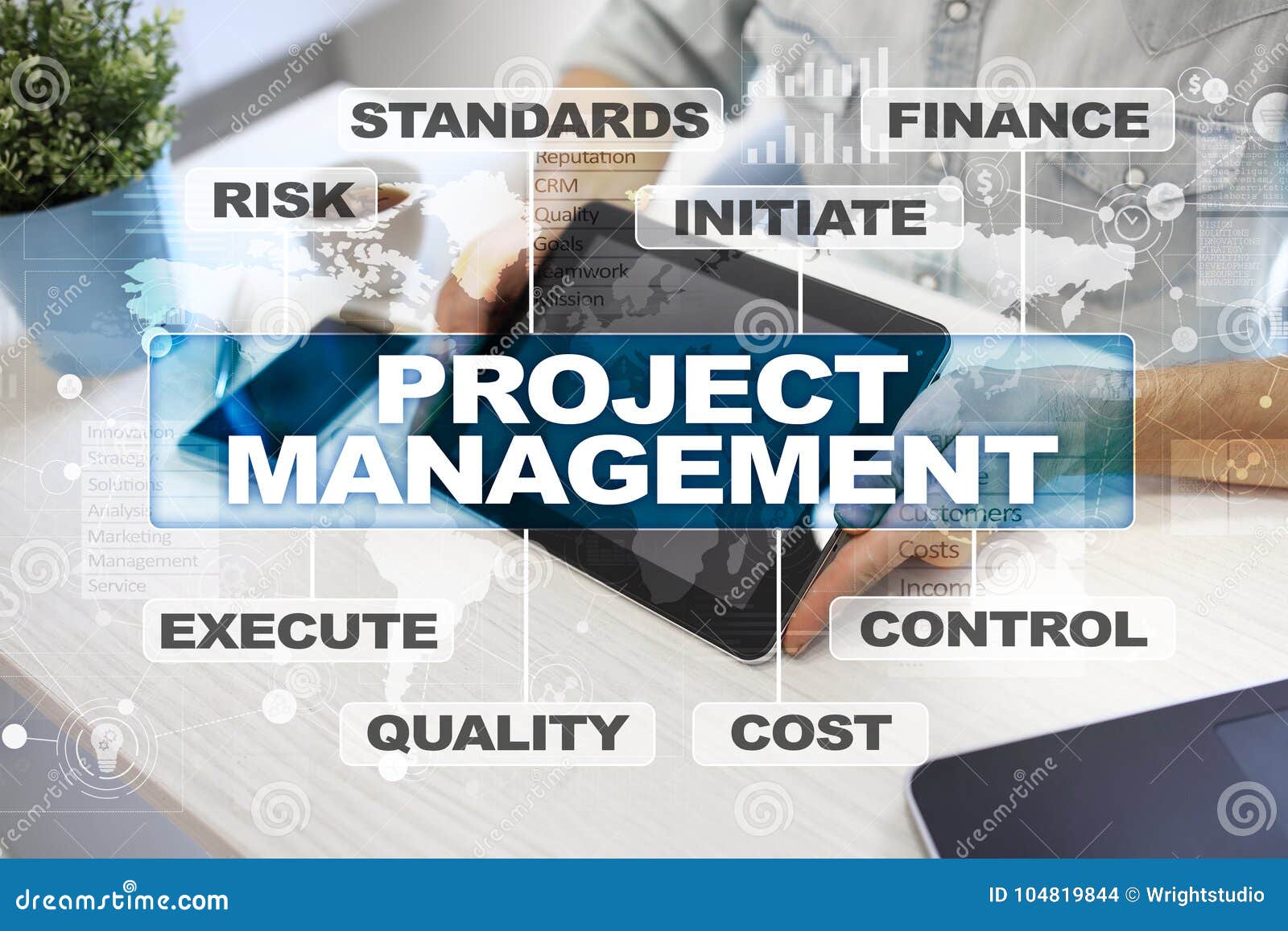 Project Management on the Virtual Screen. Business Concept Stock Photo ...