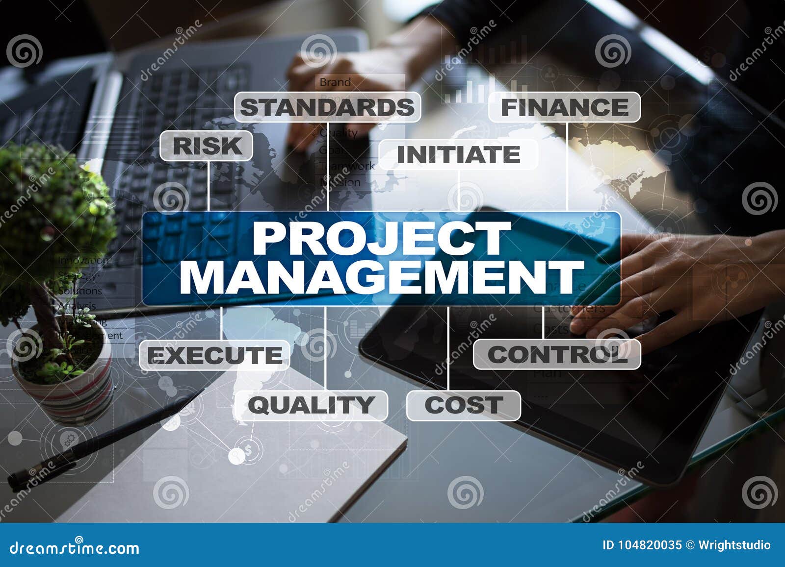 Project Management on the Virtual Screen. Business Concept Stock Image ...