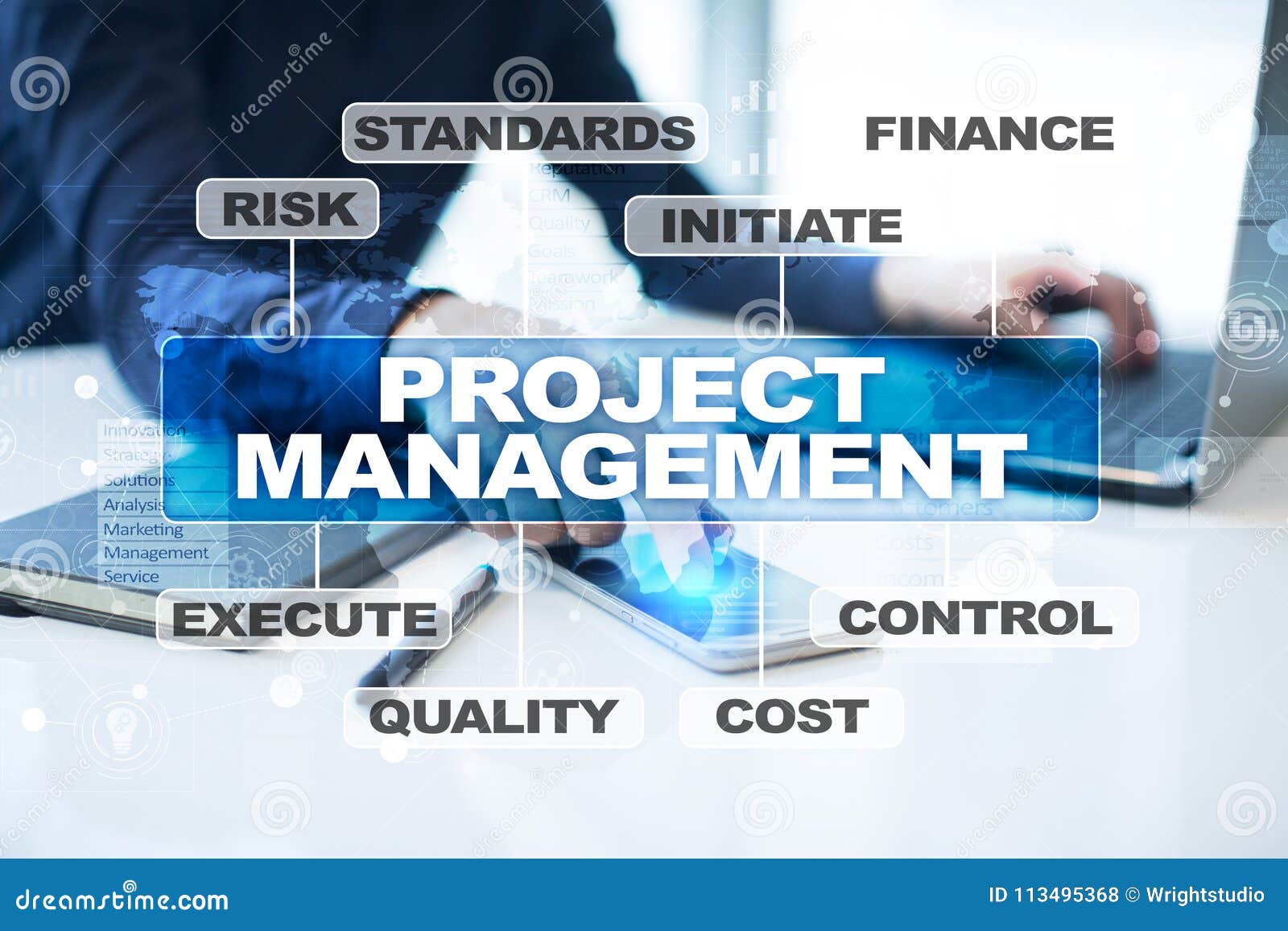 Project Management on the Virtual Screen. Business Concept. Stock Photo ...